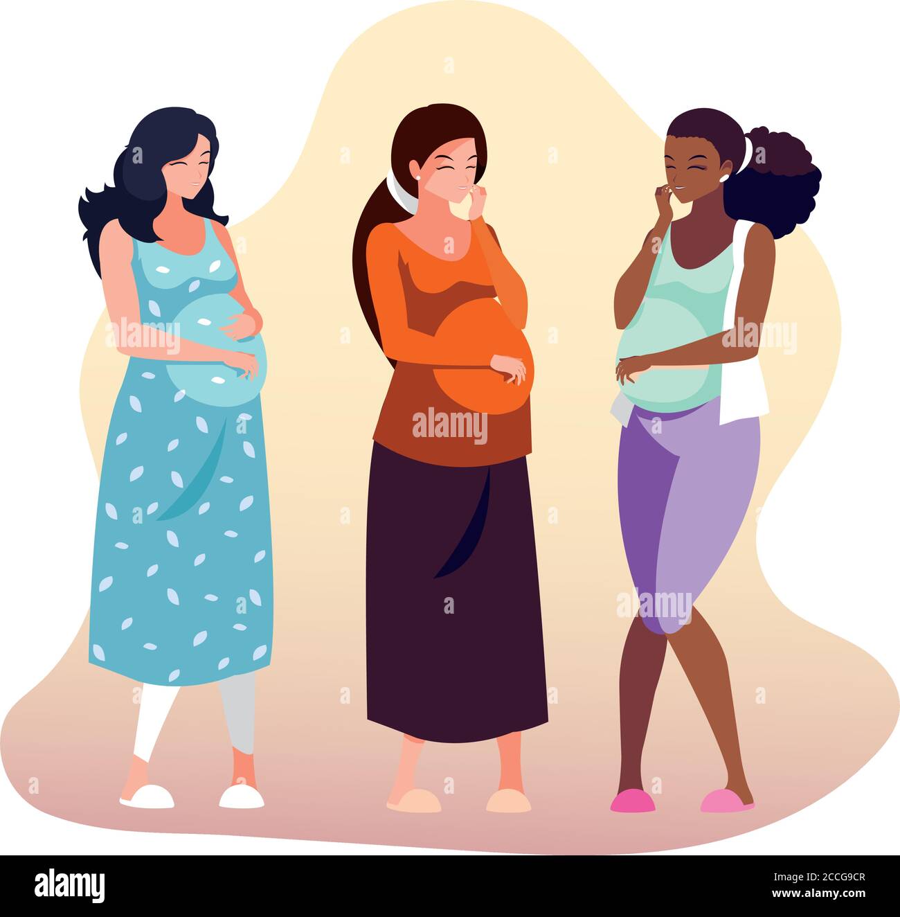 Three Pregnant Women Cartoons Design Belly Pregnancy Maternity And