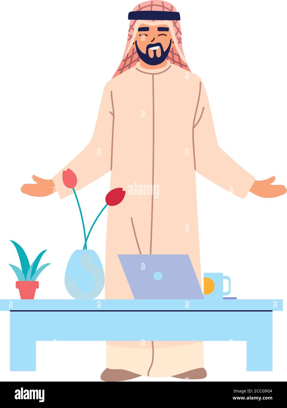 arabish man cartoon with laptop on table design, Boy male person people ...