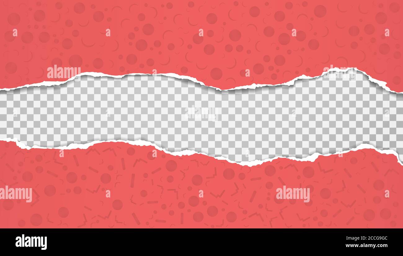 Torn, ripped red paper with pattern of different shapes and soft shadow ...