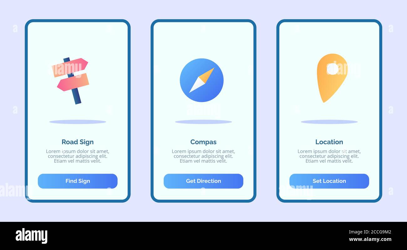 Road sign compass location for mobile apps template banner page UI with ...