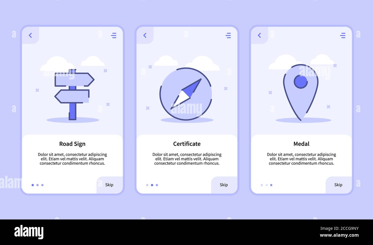onboarding screen for mobile apps template banner page UI with three ...