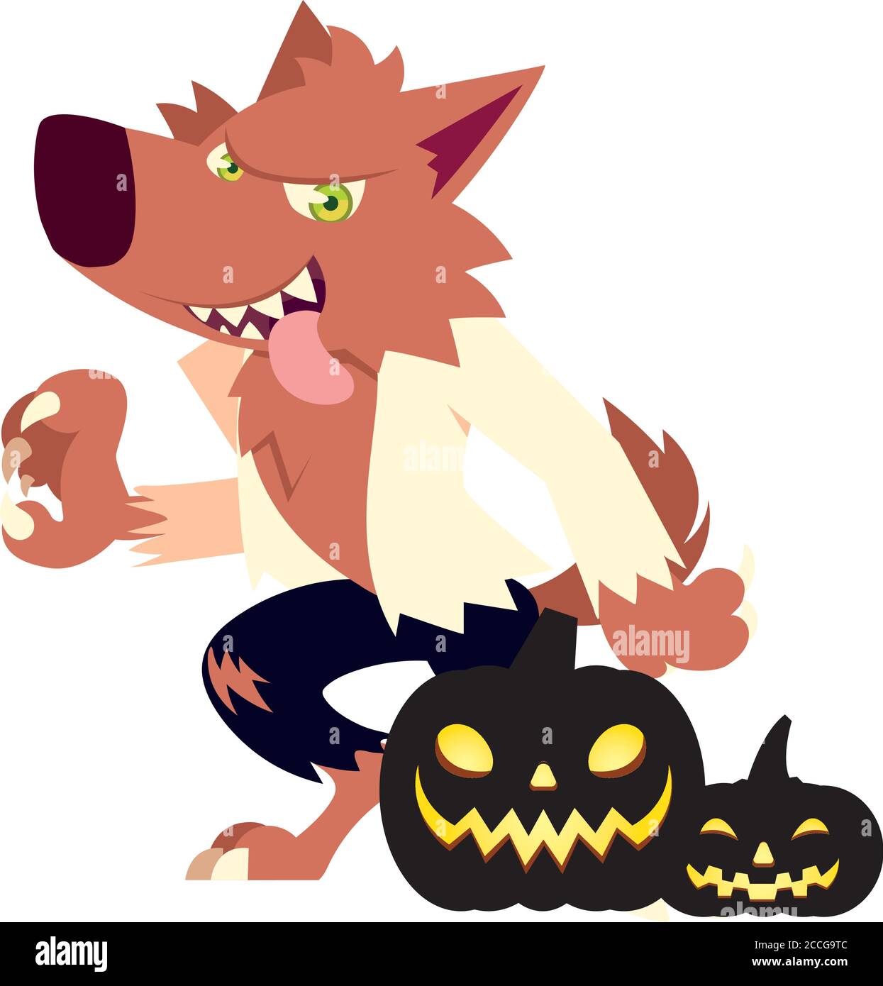 Halloween werewolf cartoon with pumpkins design, Holiday and scary ...