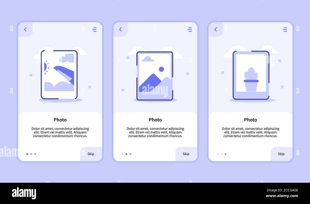 Photo onboarding screen for mobile apps template banner page UI with ...