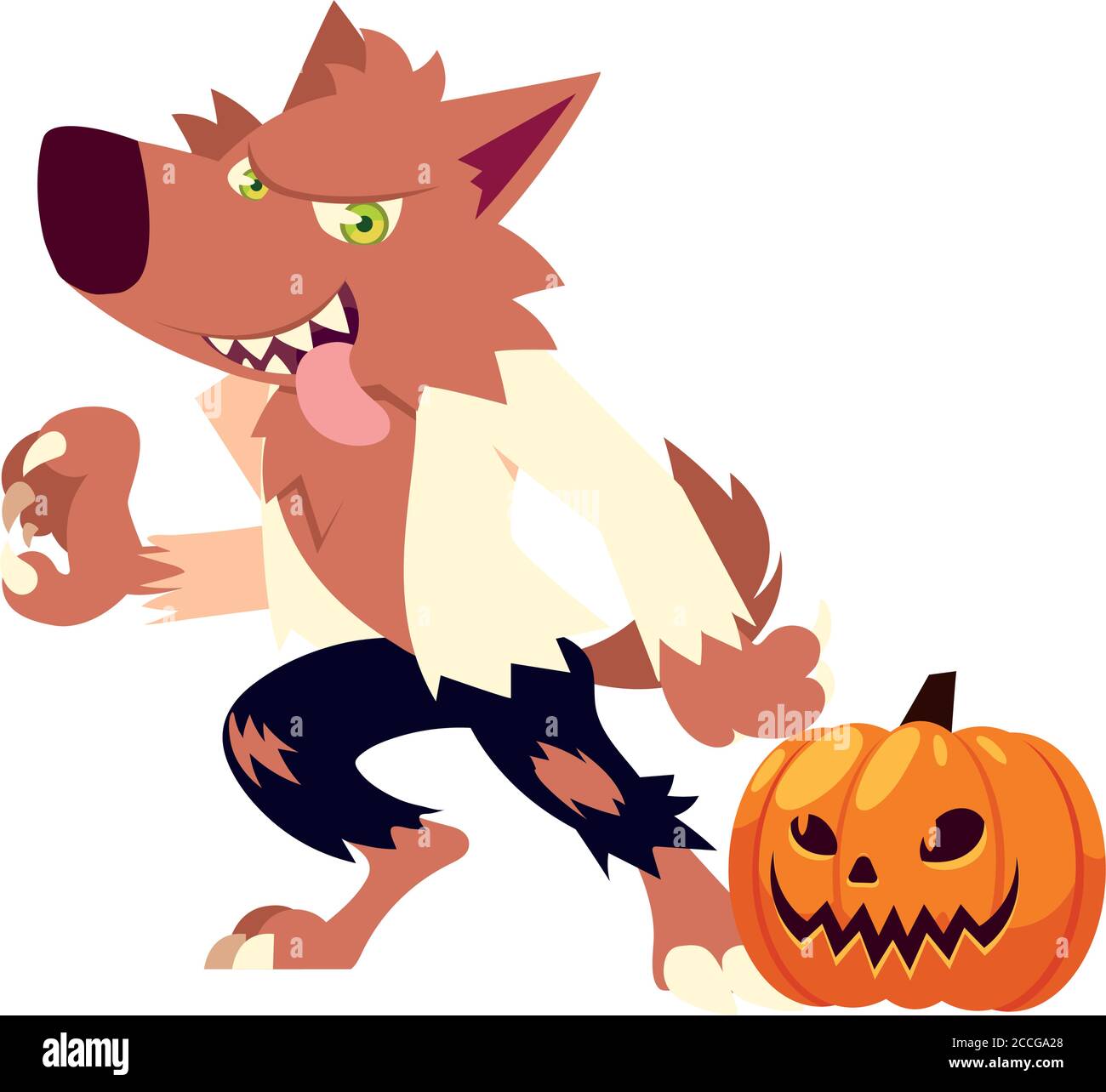 Halloween werewolf cartoon with pumpkin design, Holiday and scary theme ...