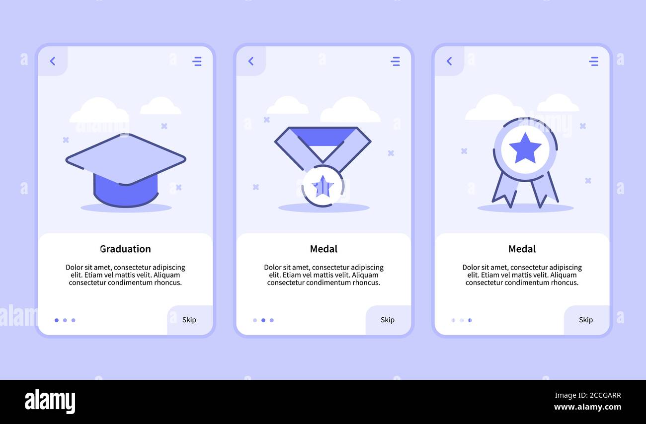 Graduation medal onboarding screen for mobile apps template banner page ...