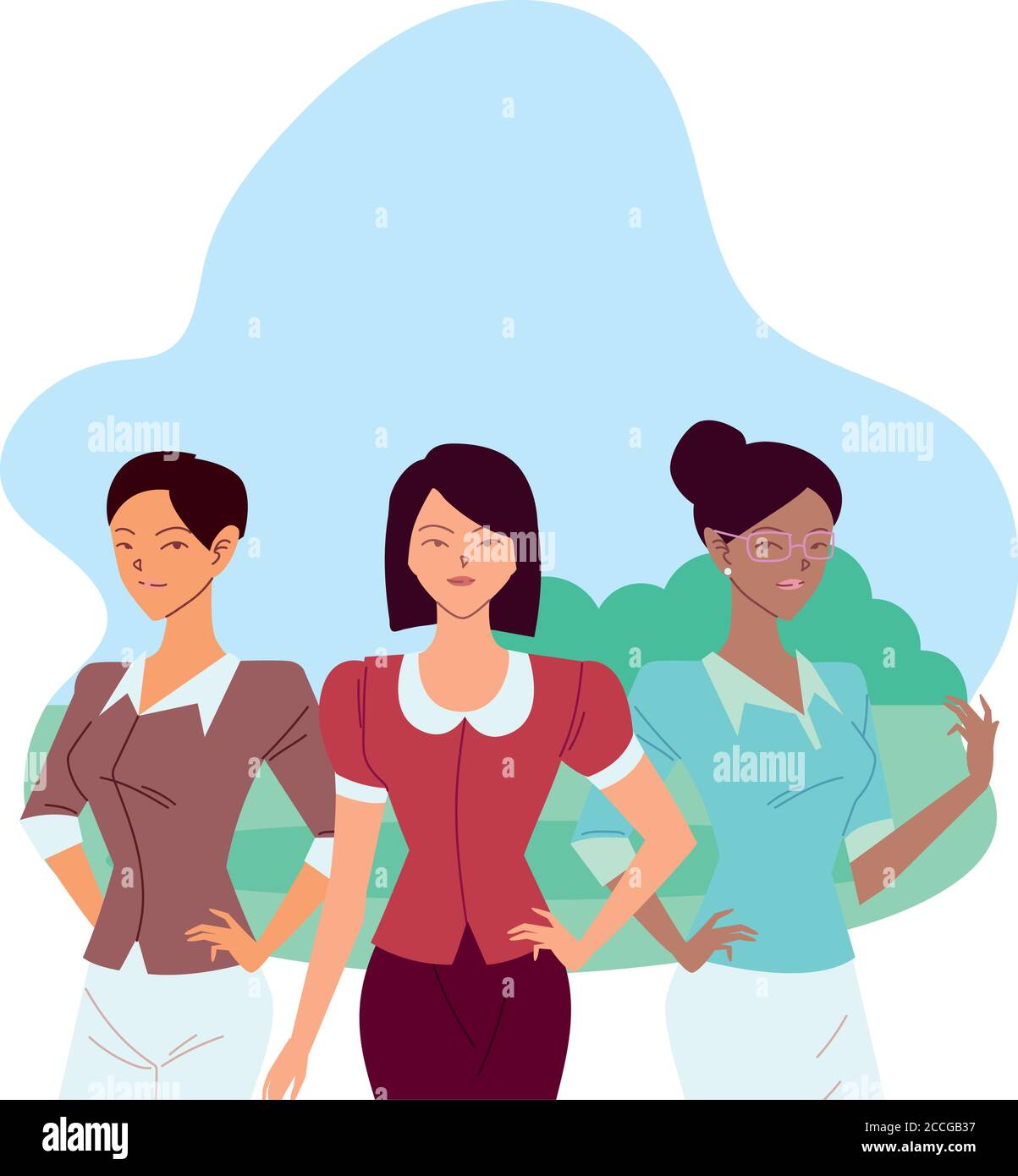 Three businesswomen cartoons at park design, business management and ...