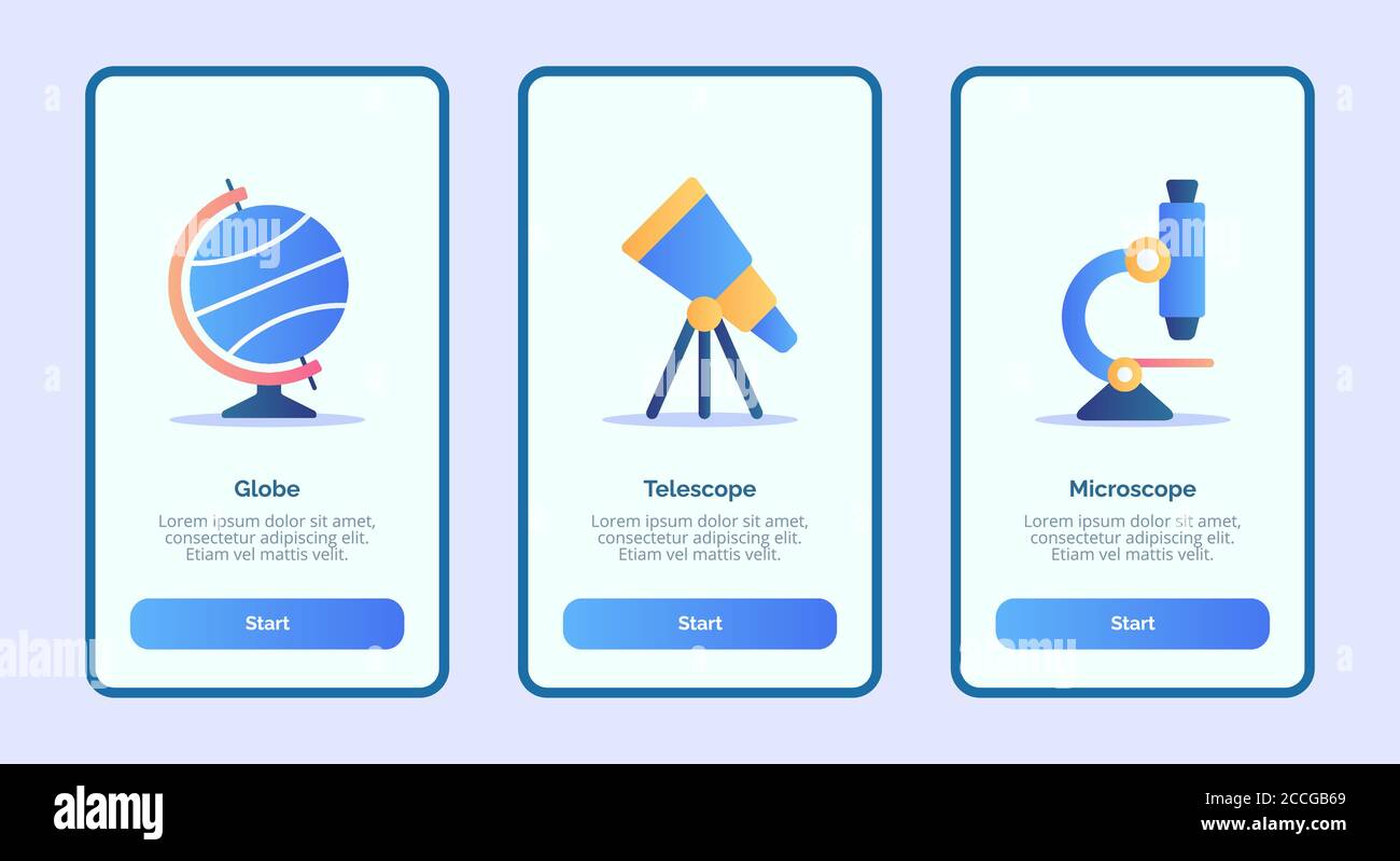 Globe telescope microscope for mobile apps template banner page UI with ...