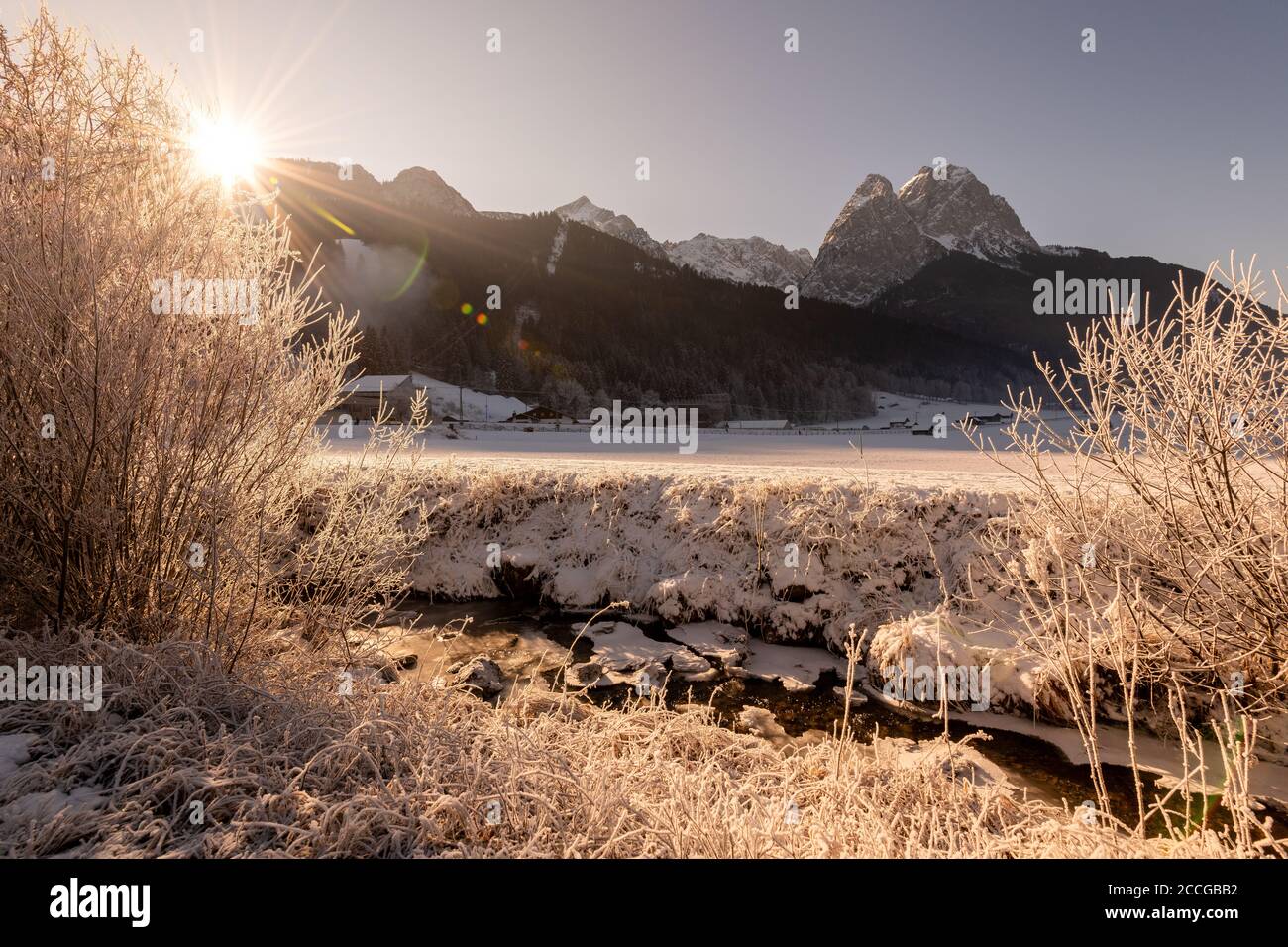 Winter near Garmisch, with a small stream, snow and ice on the Kandahar ...