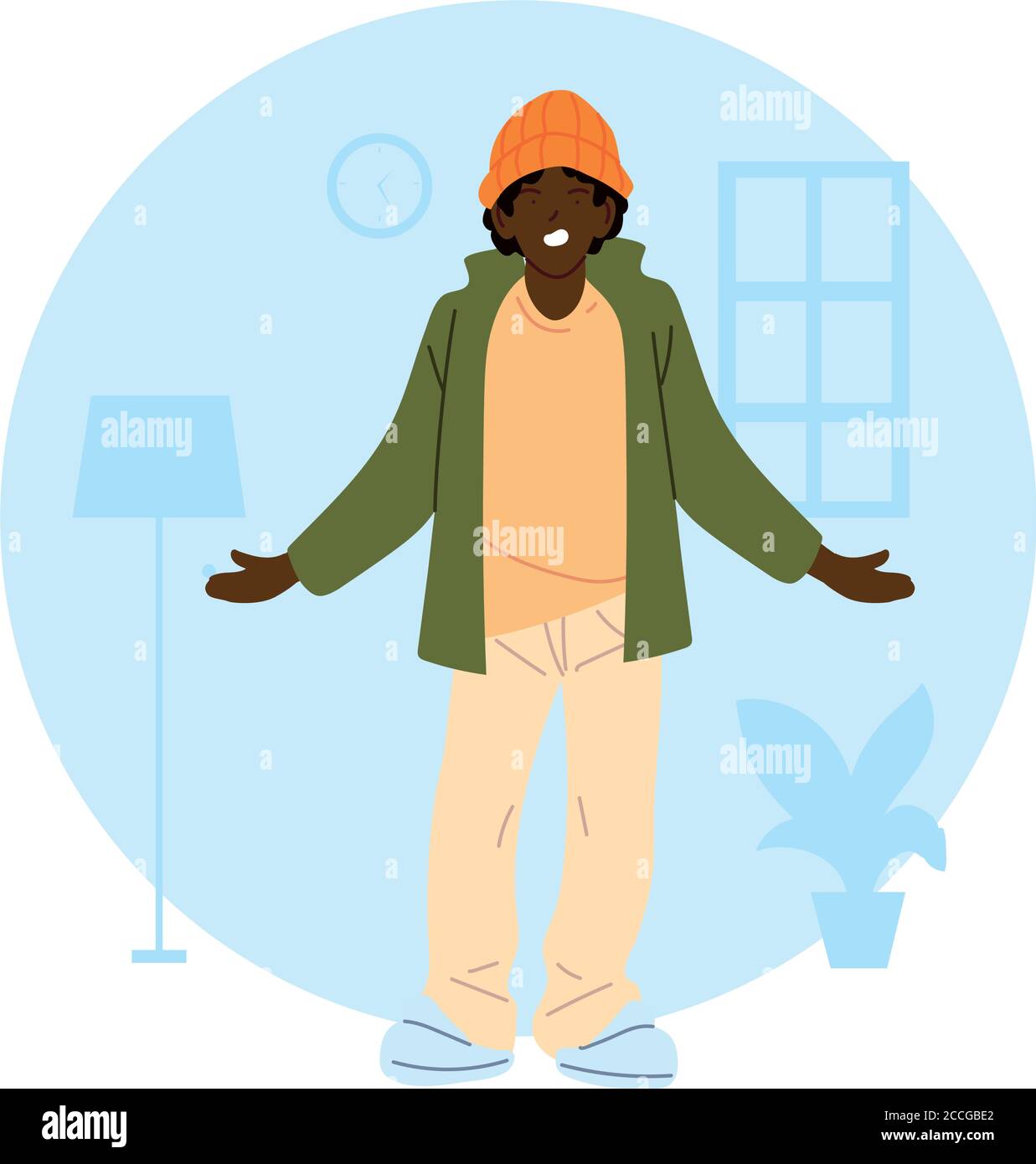 black man cartoon in front of home room design, Boy male person people ...