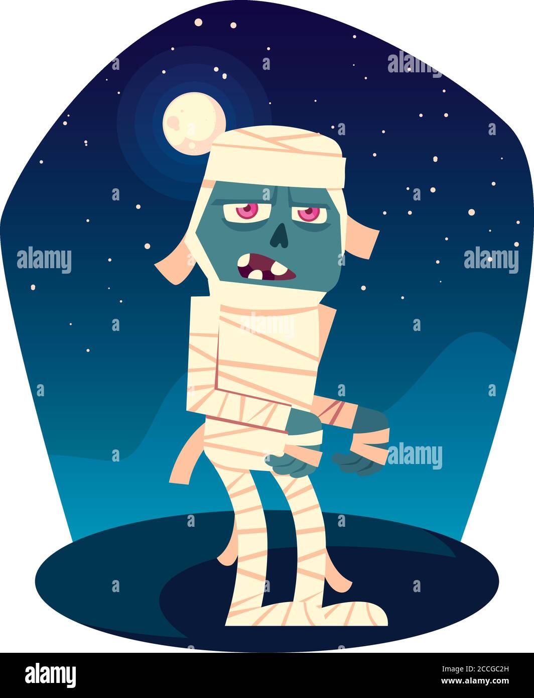 Halloween mummy cartoon at night design, Holiday and scary theme Vector ...