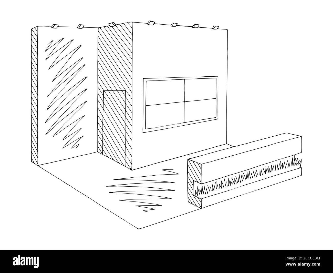 Exhibition stand graphic interior black white sketch illustration ...