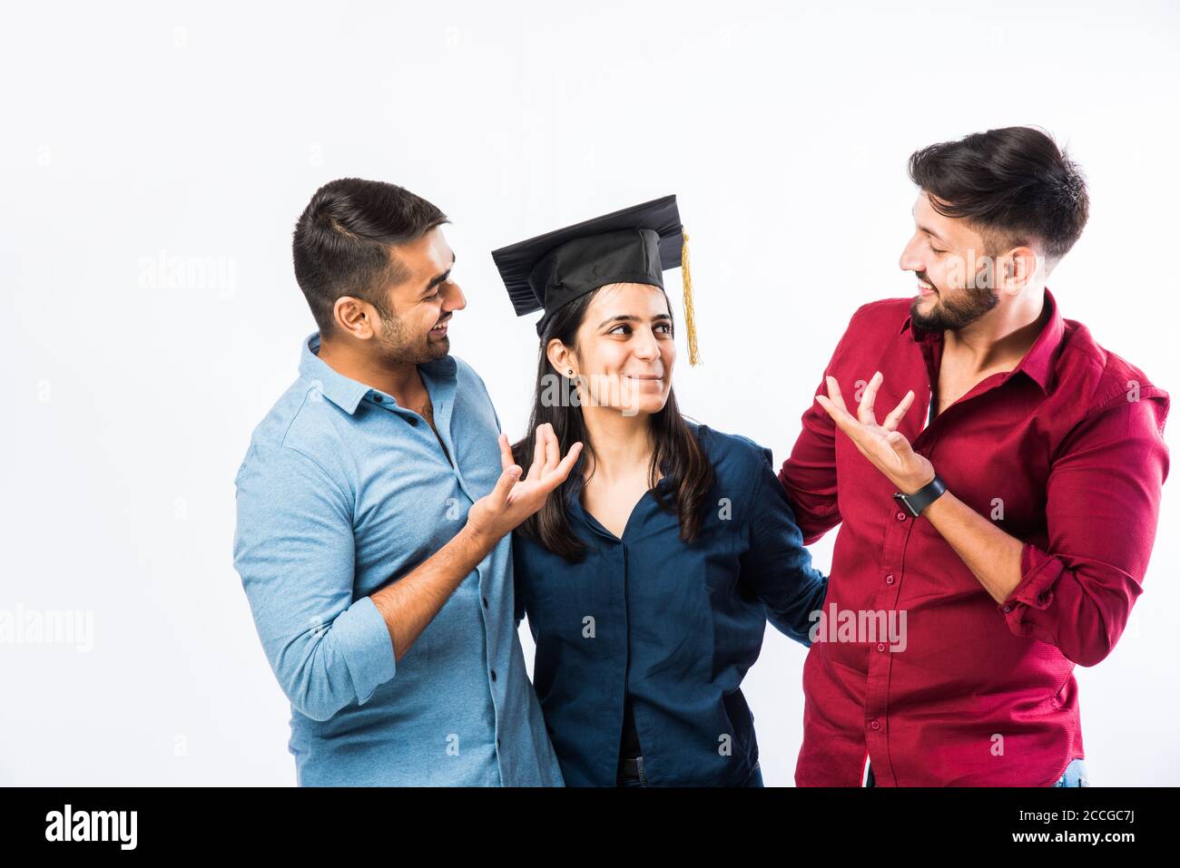Beautiful young Graduate Indian girl student celebrating success with ...