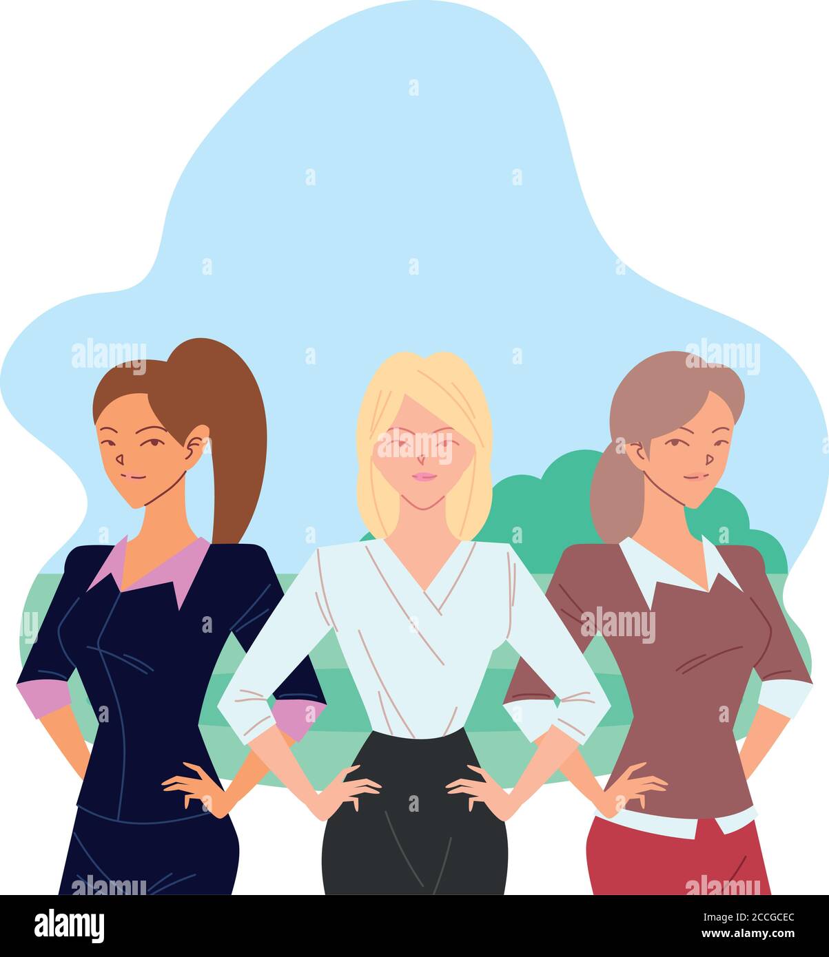 Three businesswomen cartoons at park design, business management and corporate theme Vector ...
