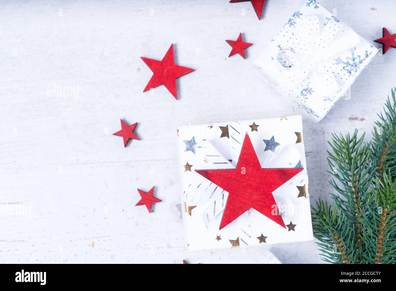 Christmas flat lay scene with golden decorations Stock Photo - Alamy