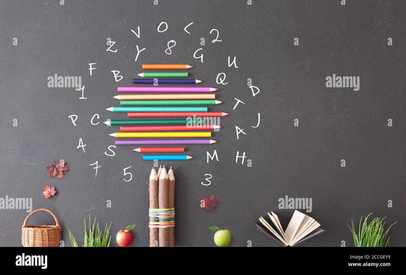 Back to school alphabet handritten letters around a tree made from ...