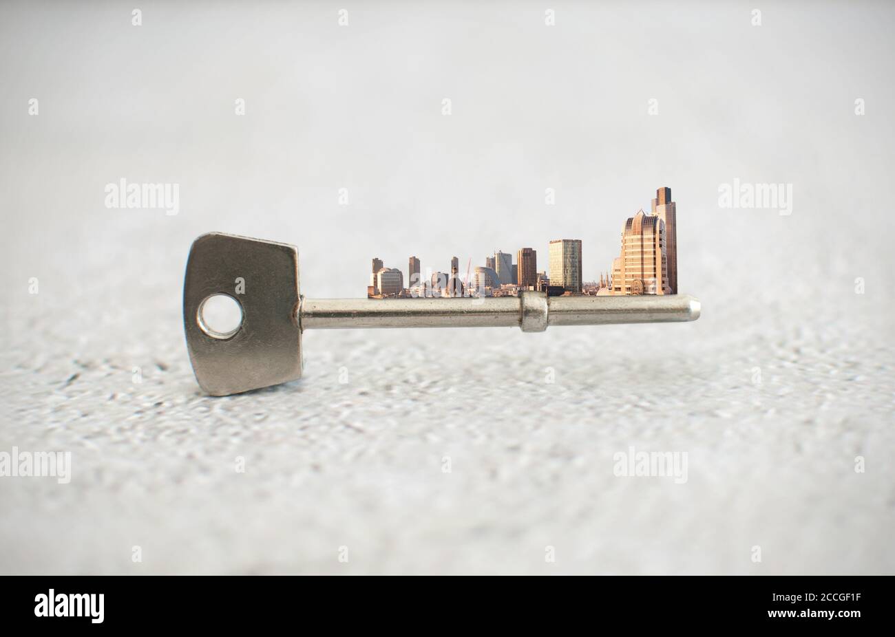 Key with city skyline skyscrapers Stock Photo - Alamy