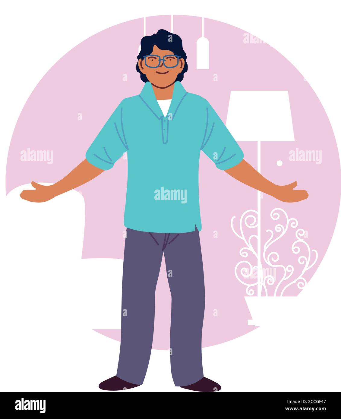 man cartoon in front of home room design, Boy male person people human ...