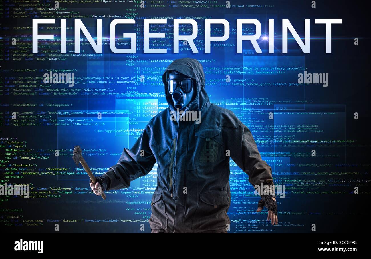 Faceless Hacker With Fingerprint Inscription On A Binary Code