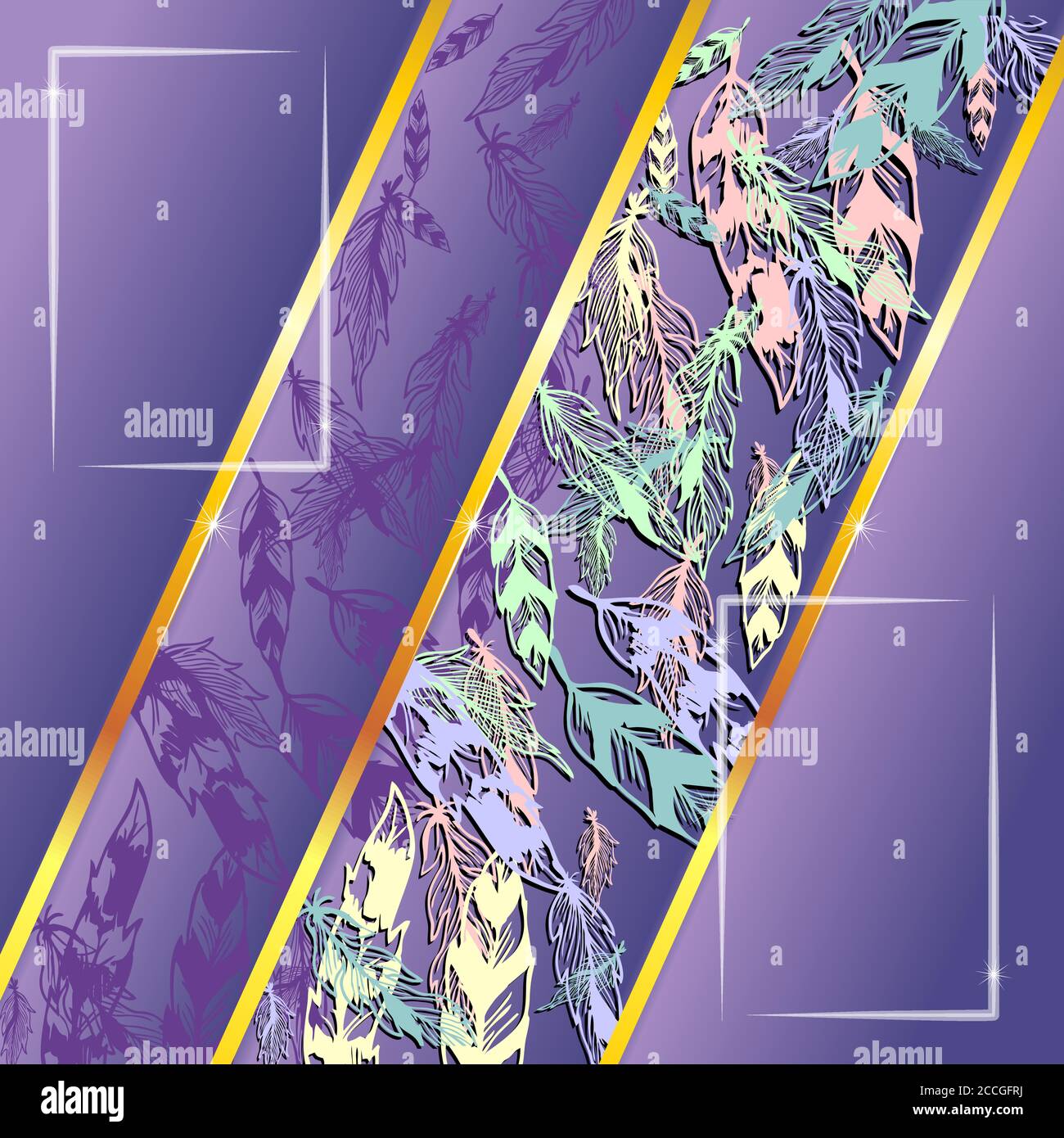 Lilac banner with feathers and shadows. Vector color illustration Stock ...