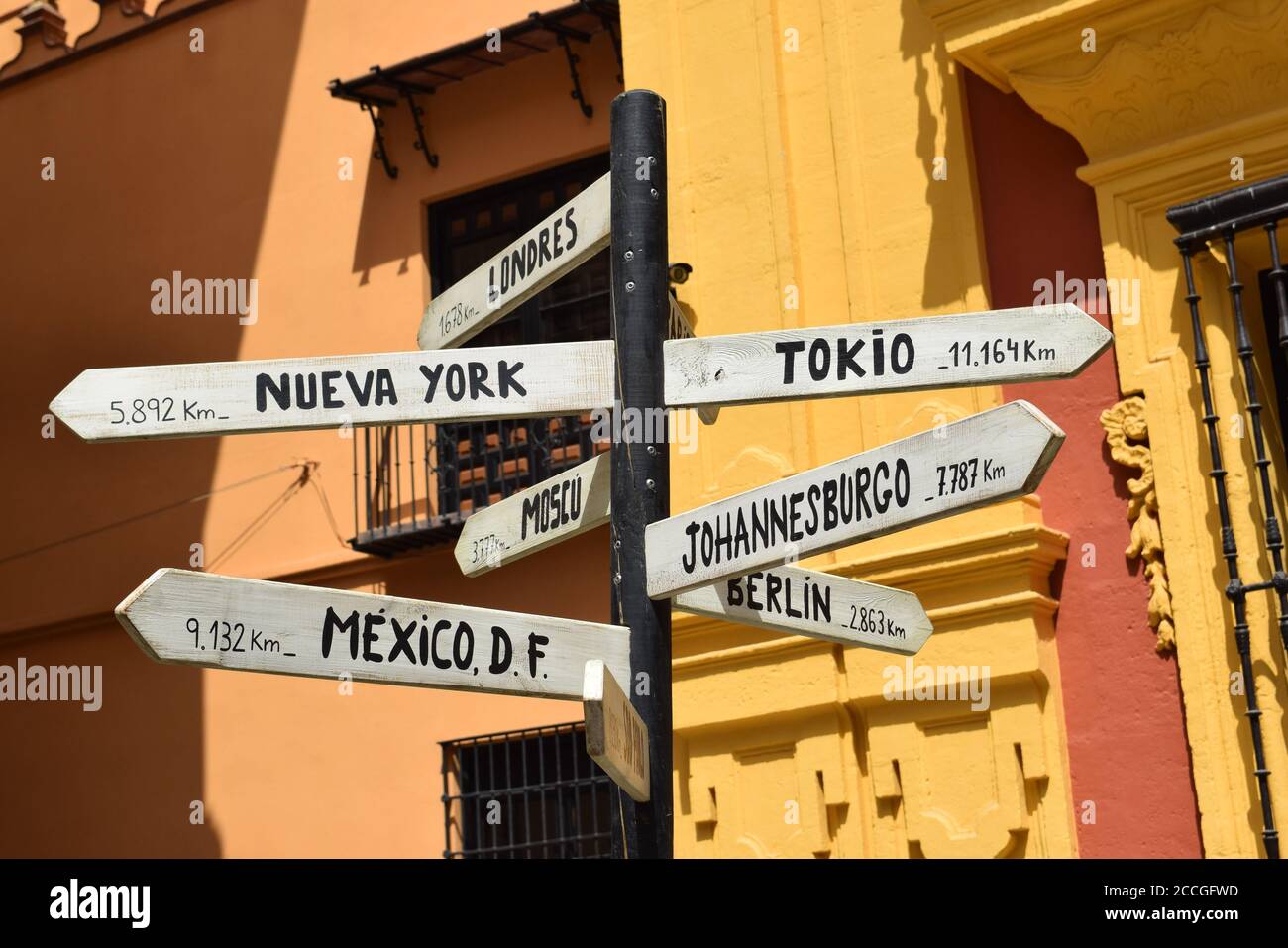 Directions Pole in South America with distances Stock Photo - Alamy