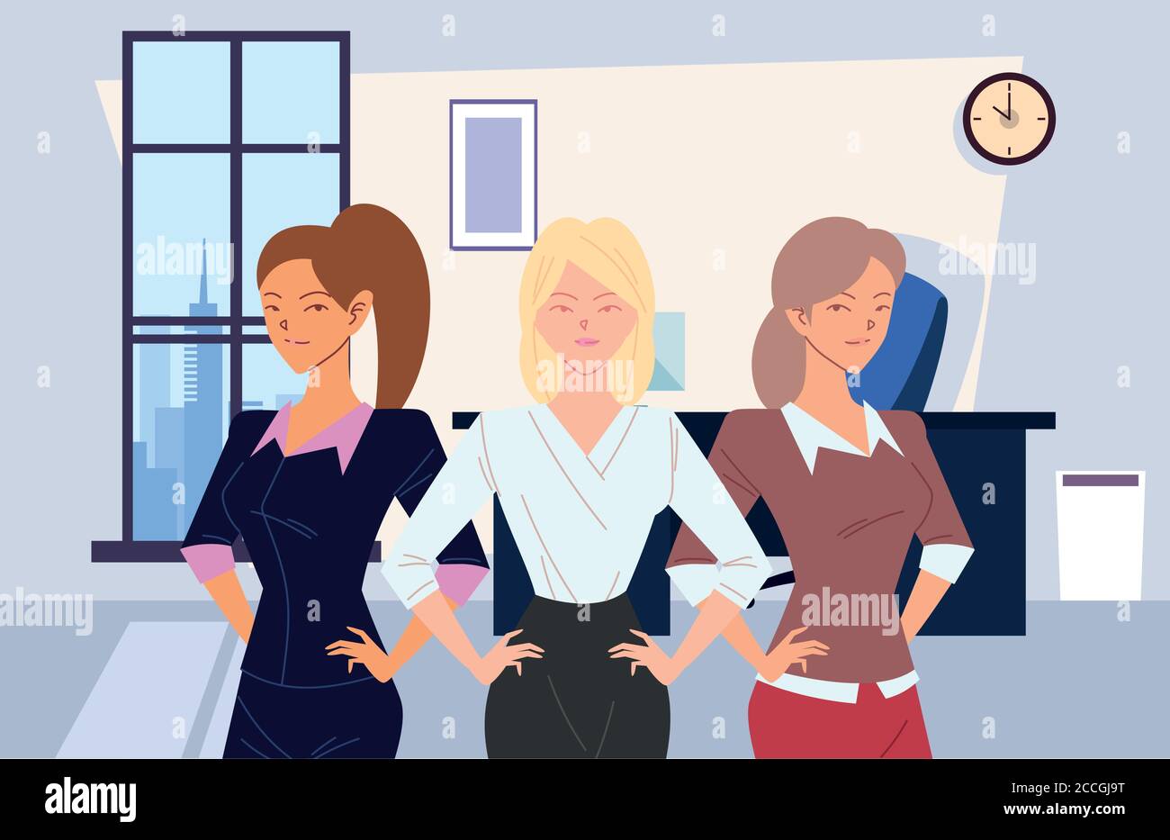 businesswomen cartoons at office design, business management and corporate theme Vector ...