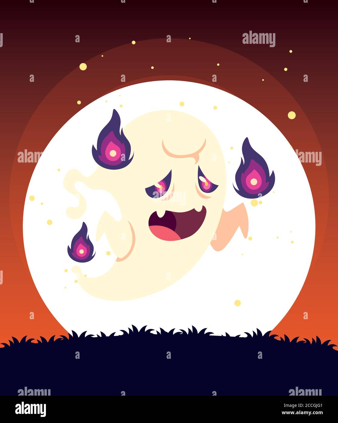 Halloween ghost cartoon at night design, Holiday and scary theme Vector ...