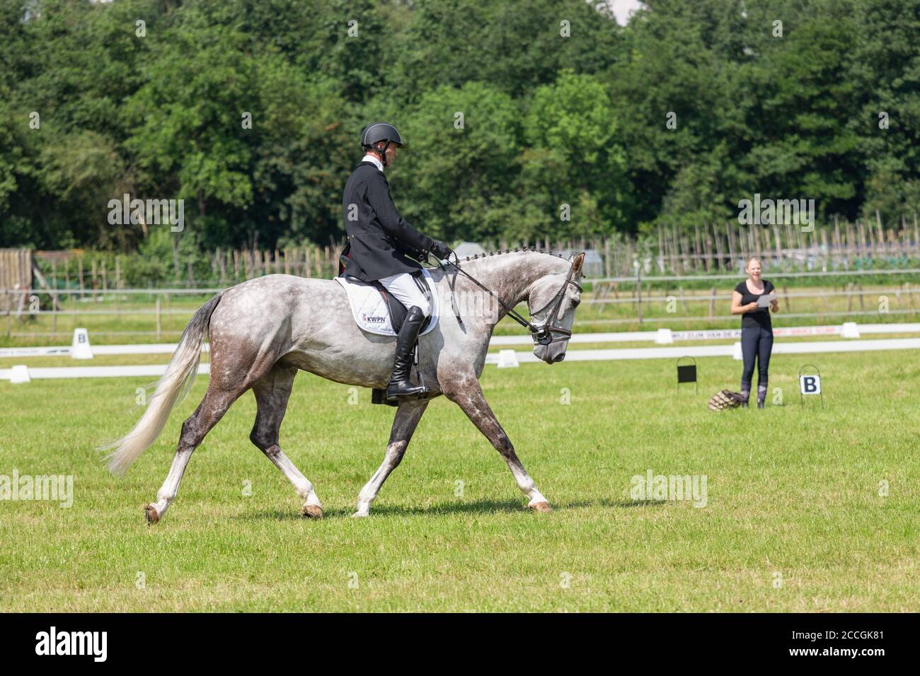 Man with horse in dressage test Dutch riding school Urk Stock Photo - Alamy