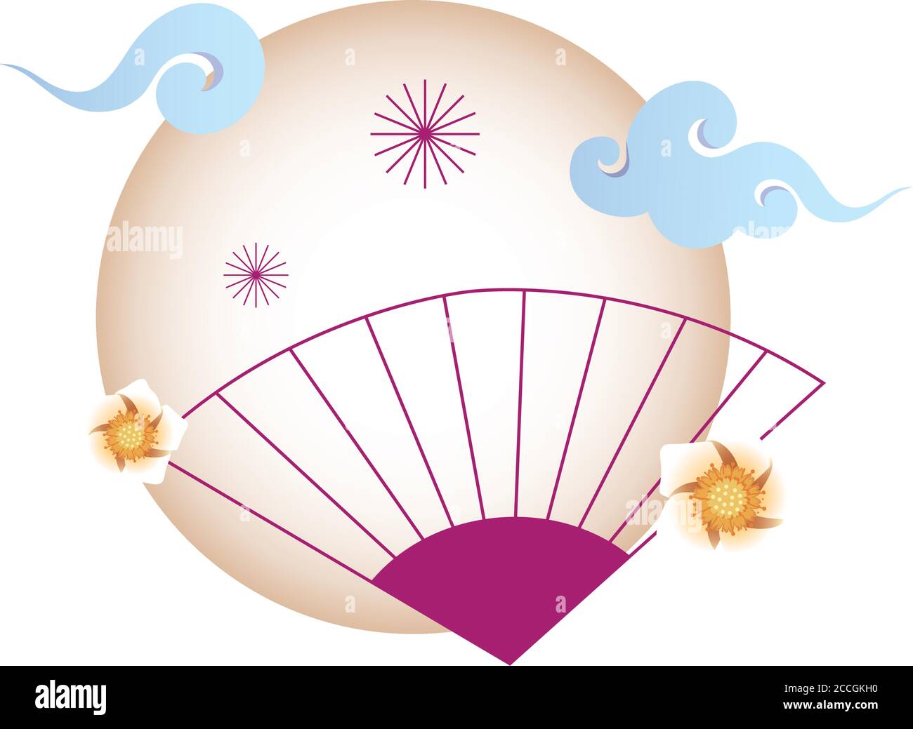 Hand fan on moon with clouds design, Mid autumn harvest moon festival ...
