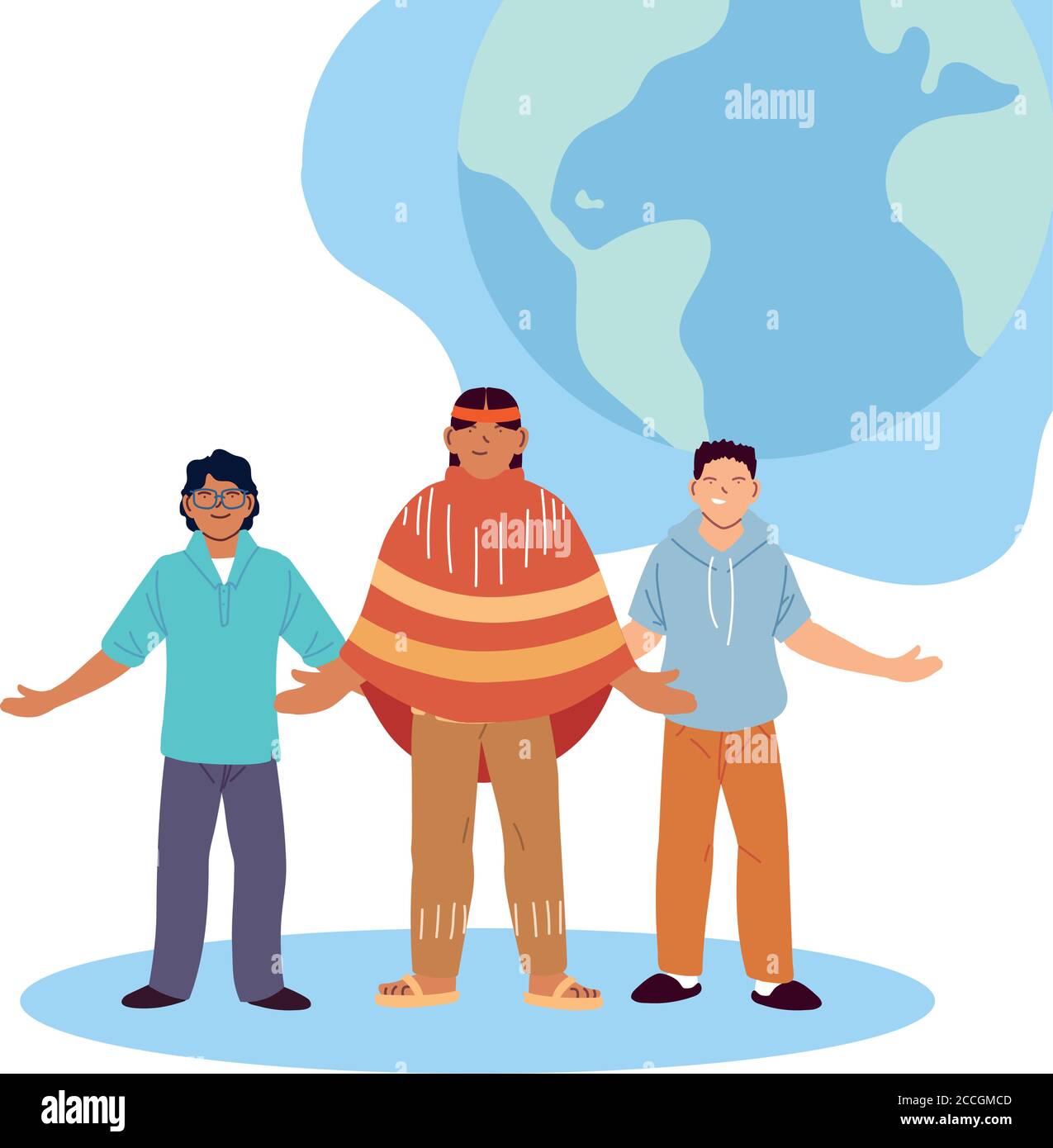 usa indian man and men cartoons with world sphere design, diversity ...