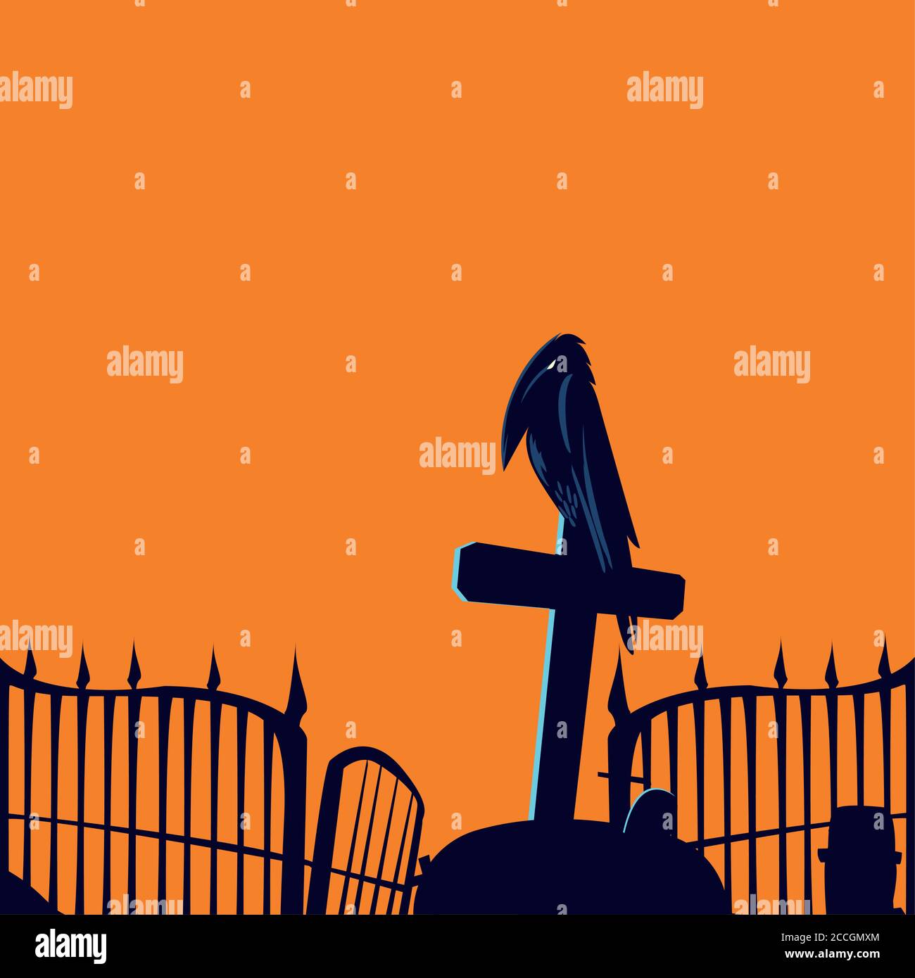 Halloween raven cartoon on grave at night design, Holiday and scary ...