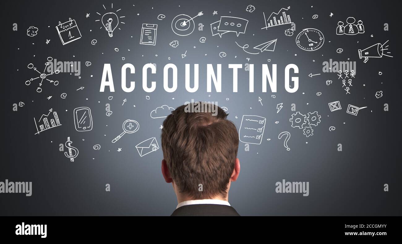 Rear view of a businessman with ACCOUNTING inscription, modern business ...