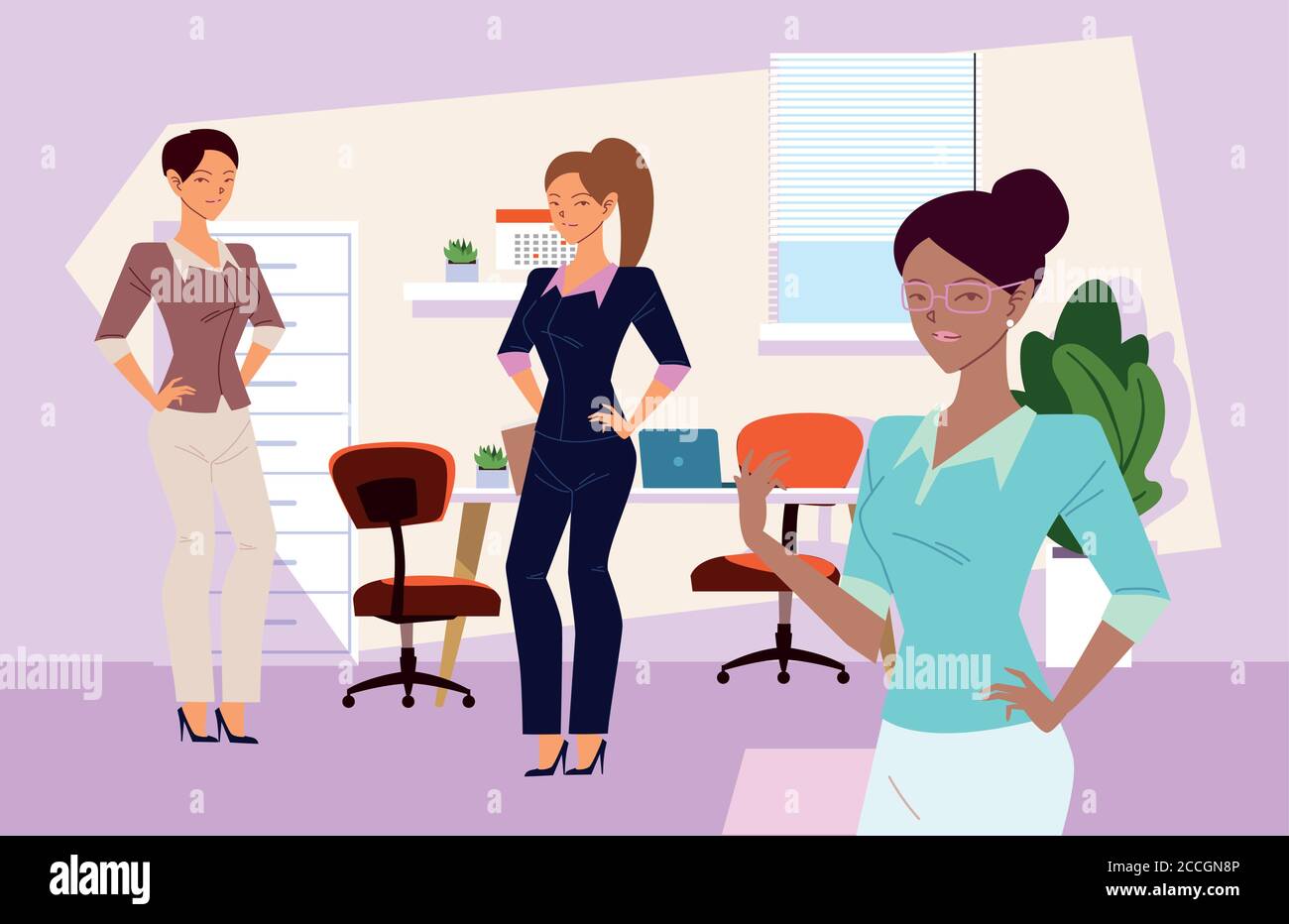 businesswomen cartoons at office with desk design, business management ...