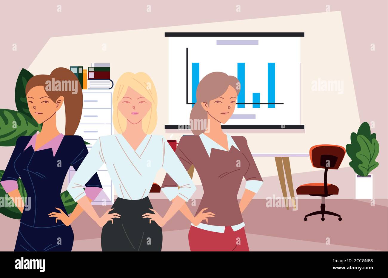businesswomen cartoons with infographic board design, business management and corporate theme ...
