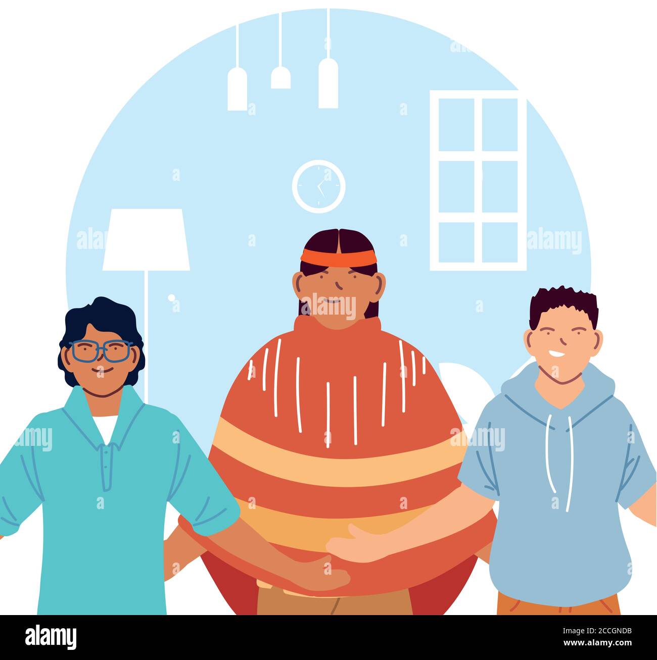 usa indian man and men cartoons in front of home room design, diversity ...