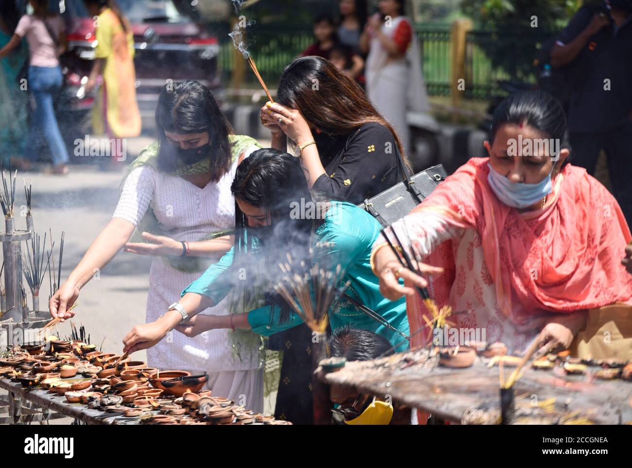 Guwahati, Assam, India. 22nd Aug, 2020. Devotees visit a Ganesh Temple ...