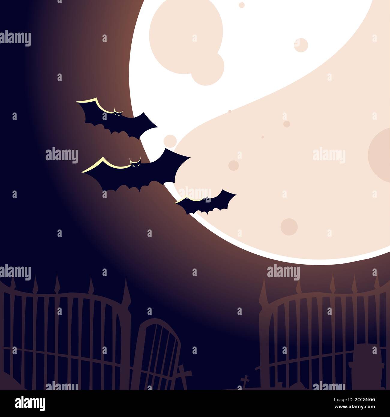 Halloween bats in front of moon design, Holiday and scary theme Vector ...