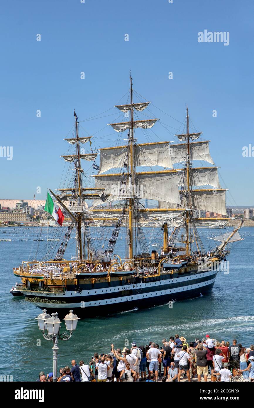 The Amerigo Vespucci training ship of the Italian Navy crosses the ...