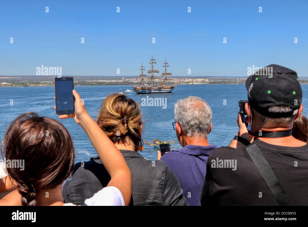 The Amerigo Vespucci training ship of the Italian Navy crosses the ...