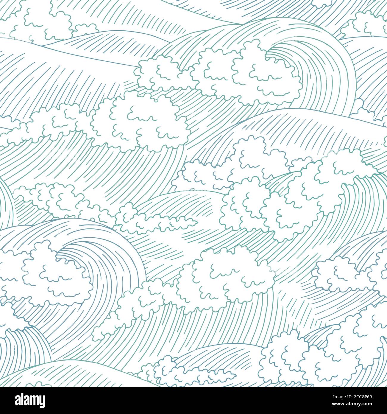Sea wave graphic surf blue color seamless pattern background sketch ...