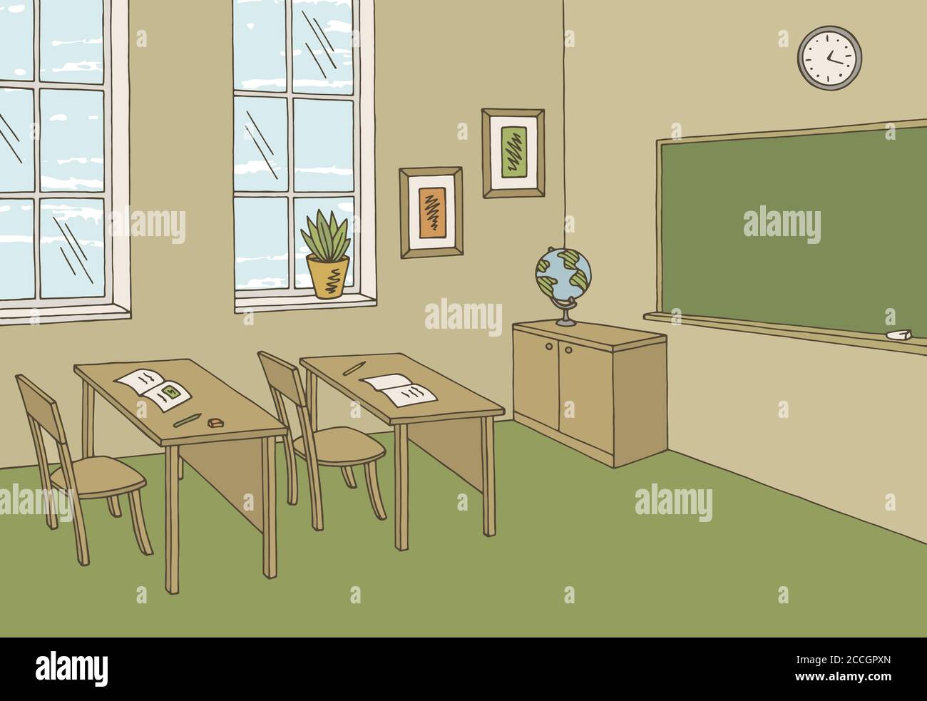 Classroom graphic color school interior sketch illustration vector ...
