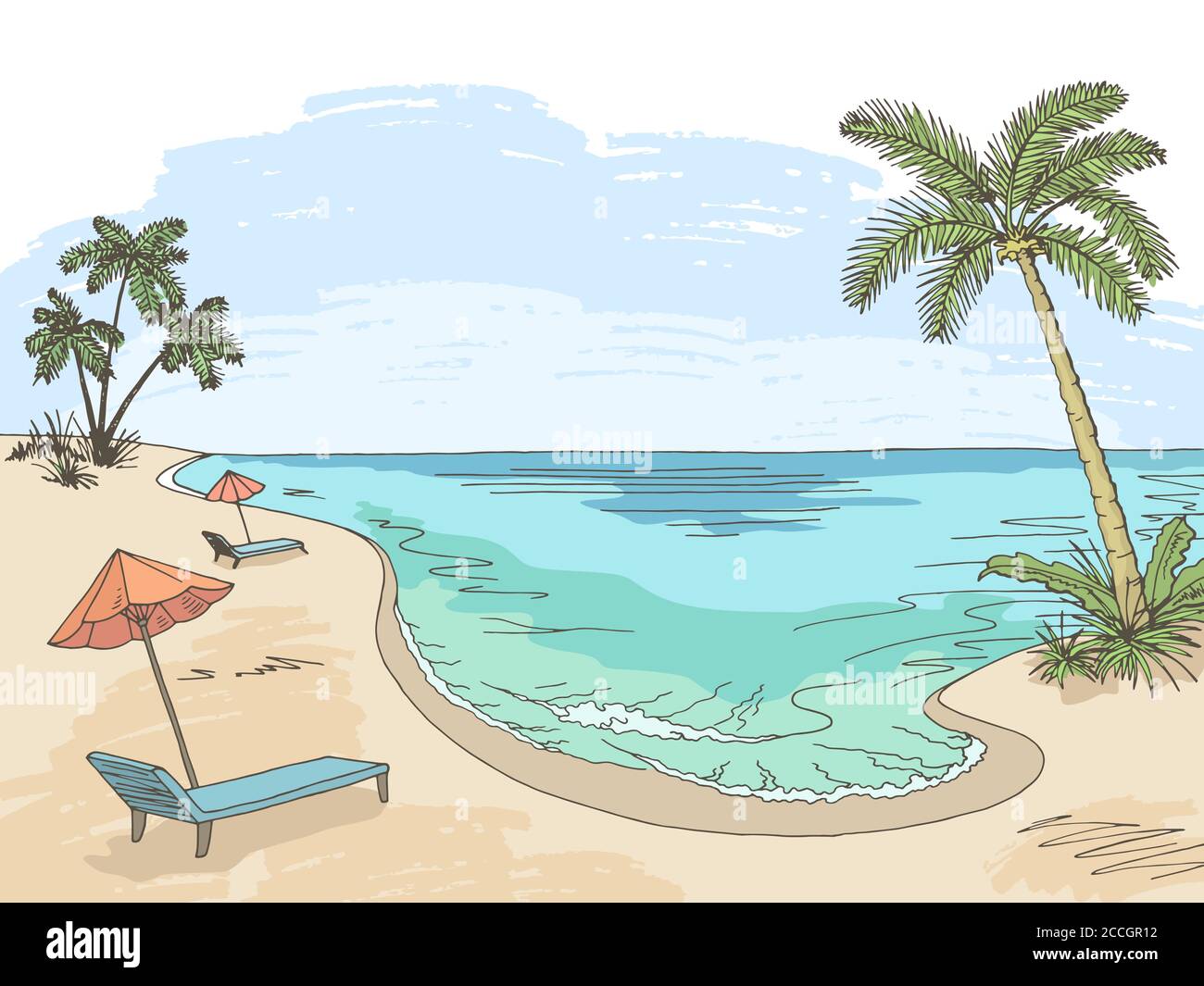 Sea coast graphic color landscape sketch illustration vector Stock ...