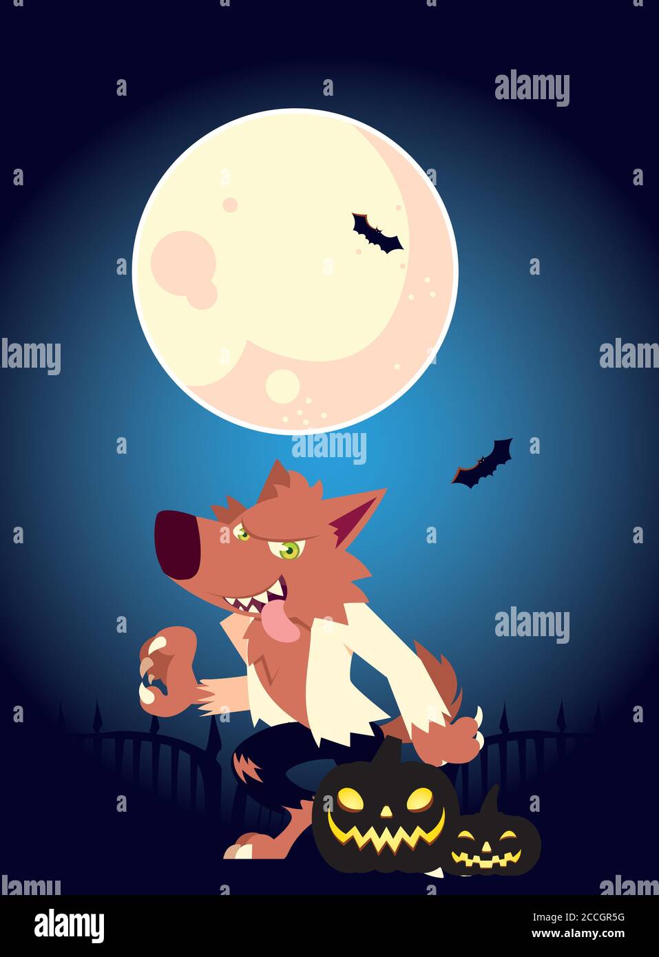 Halloween werewolf cartoon at night design, Holiday and scary theme ...