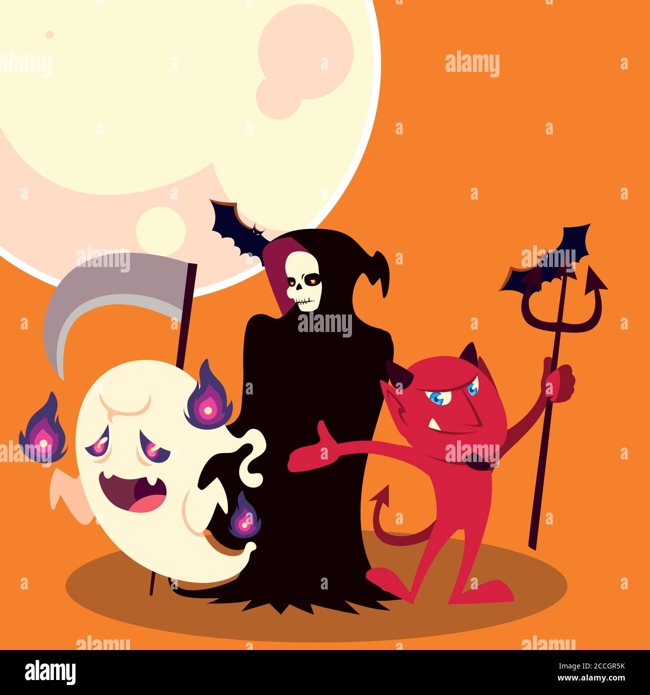 Halloween death ghost and devil cartoons design, Holiday and scary ...