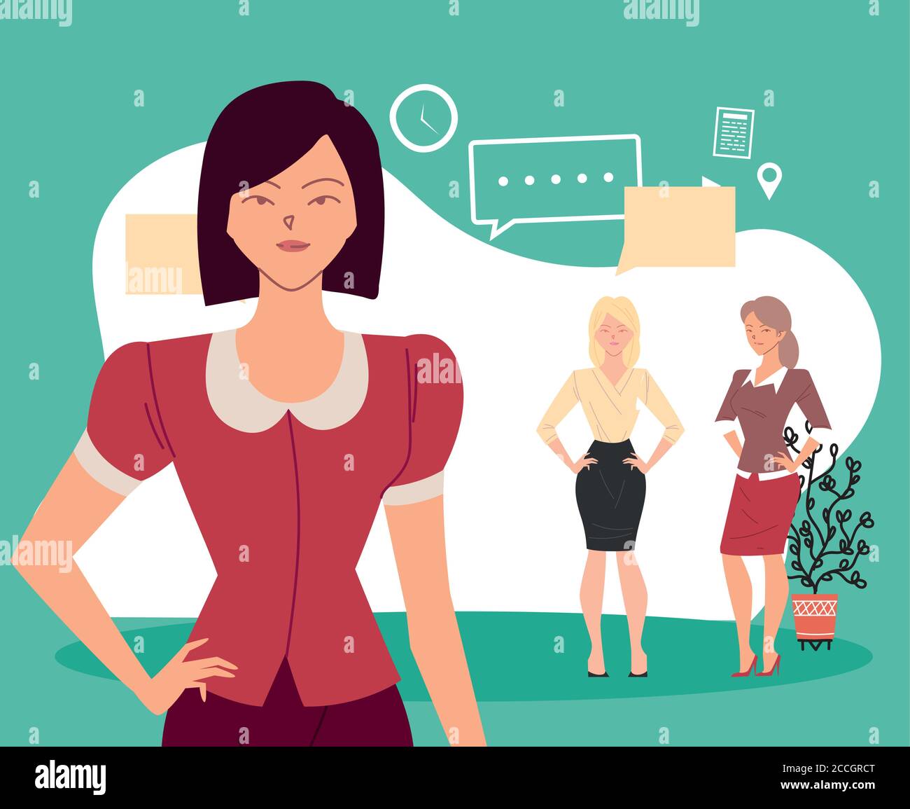 businesswomen cartoons with communication bubble design, business management and corporate theme ...