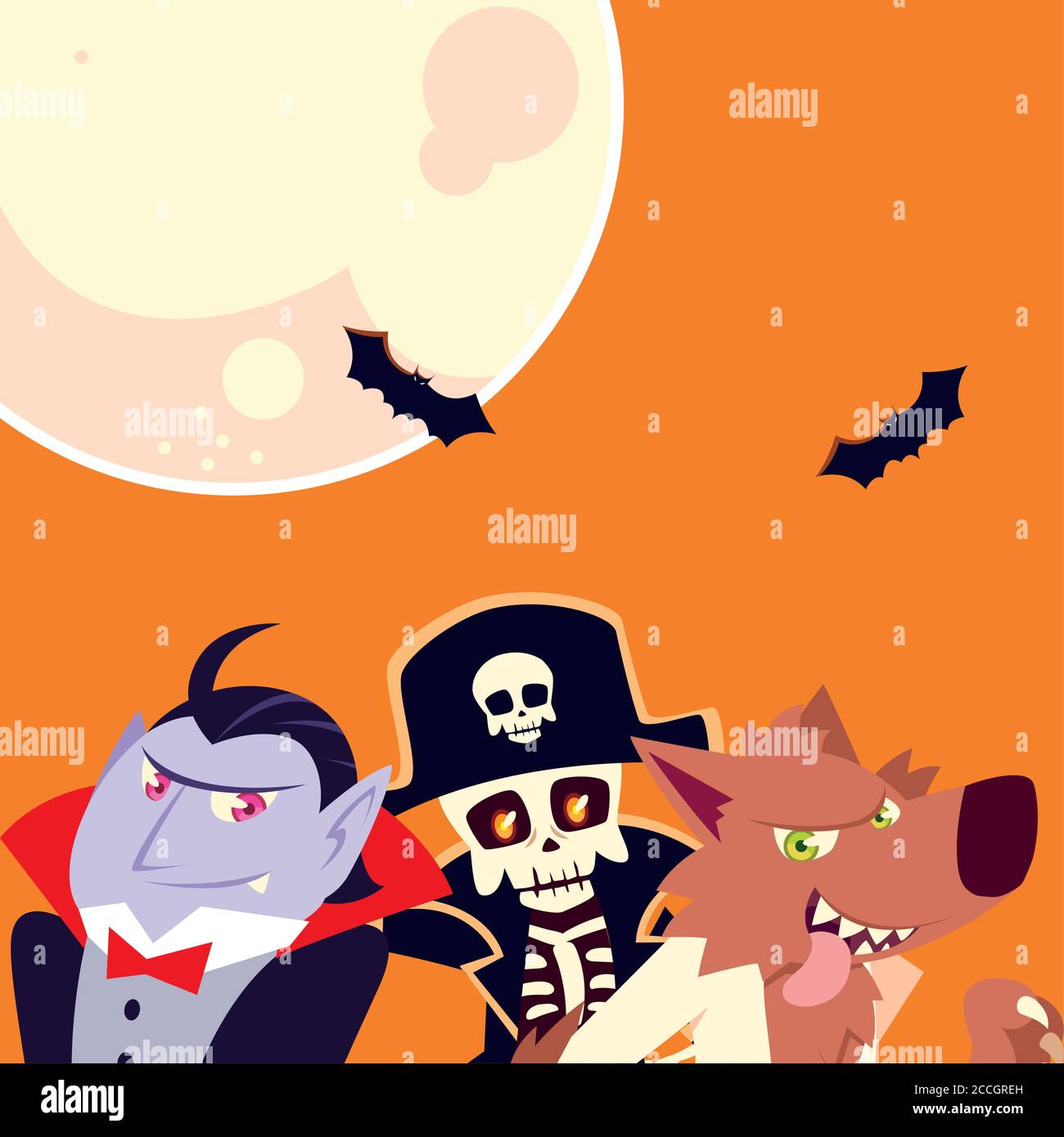 Halloween vampire skull pirate and werewolf cartoons design, Holiday ...