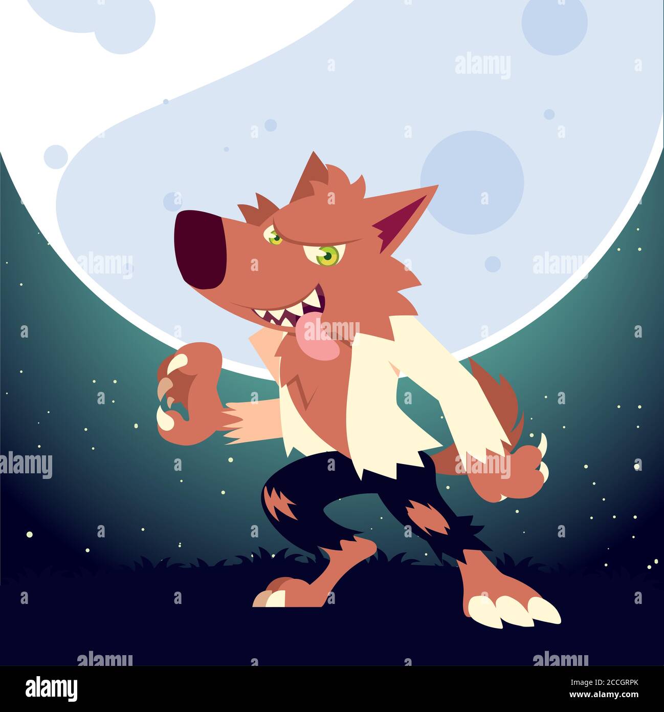 Halloween werewolf cartoon at night design, Holiday and scary theme ...