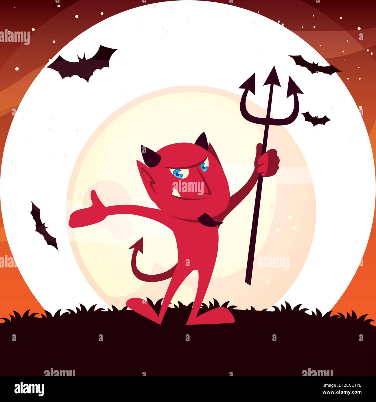 Halloween devil cartoon at night design, Holiday and scary theme Vector ...