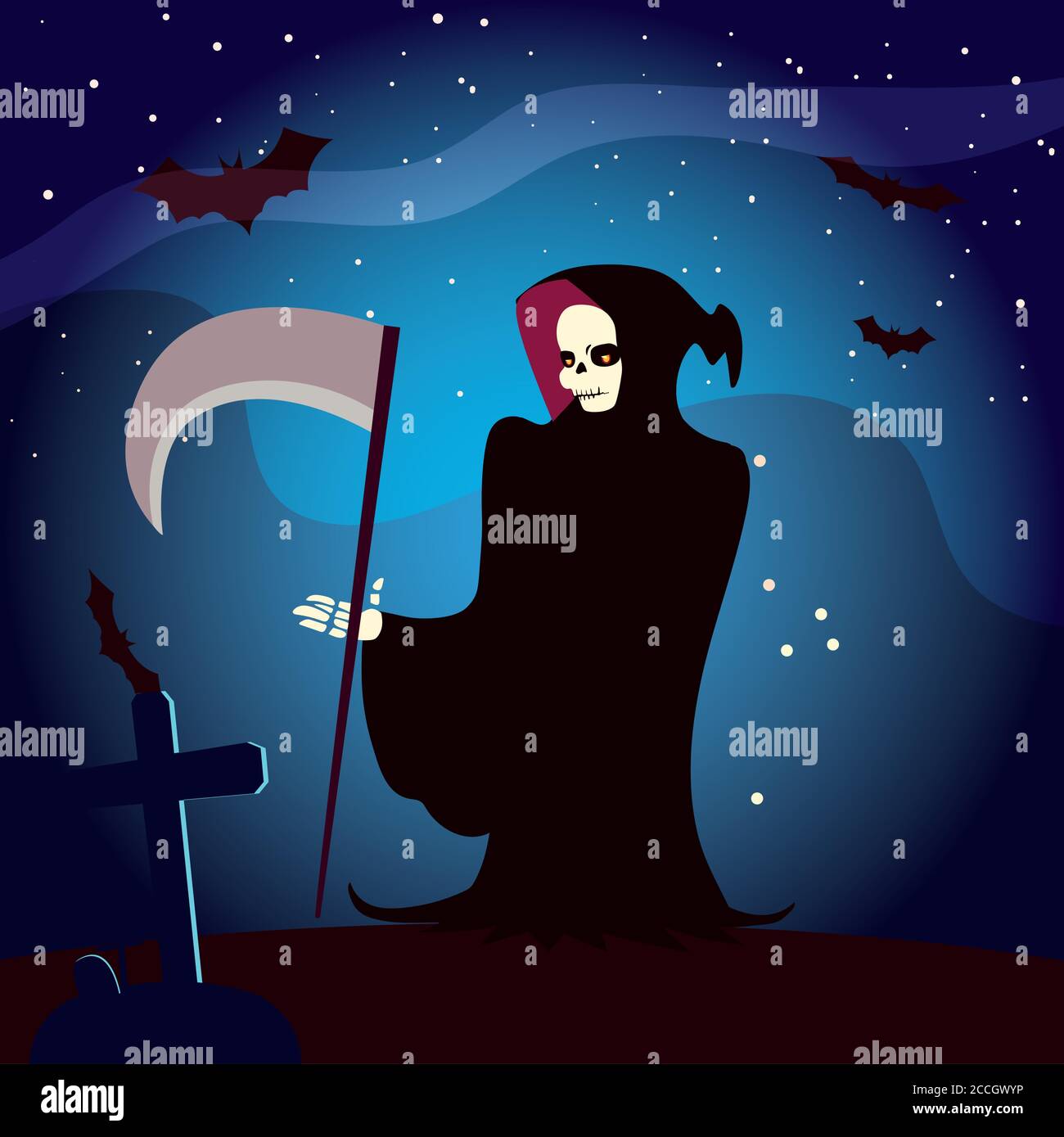 Halloween death cartoon with skull mask at night design, Holiday and ...