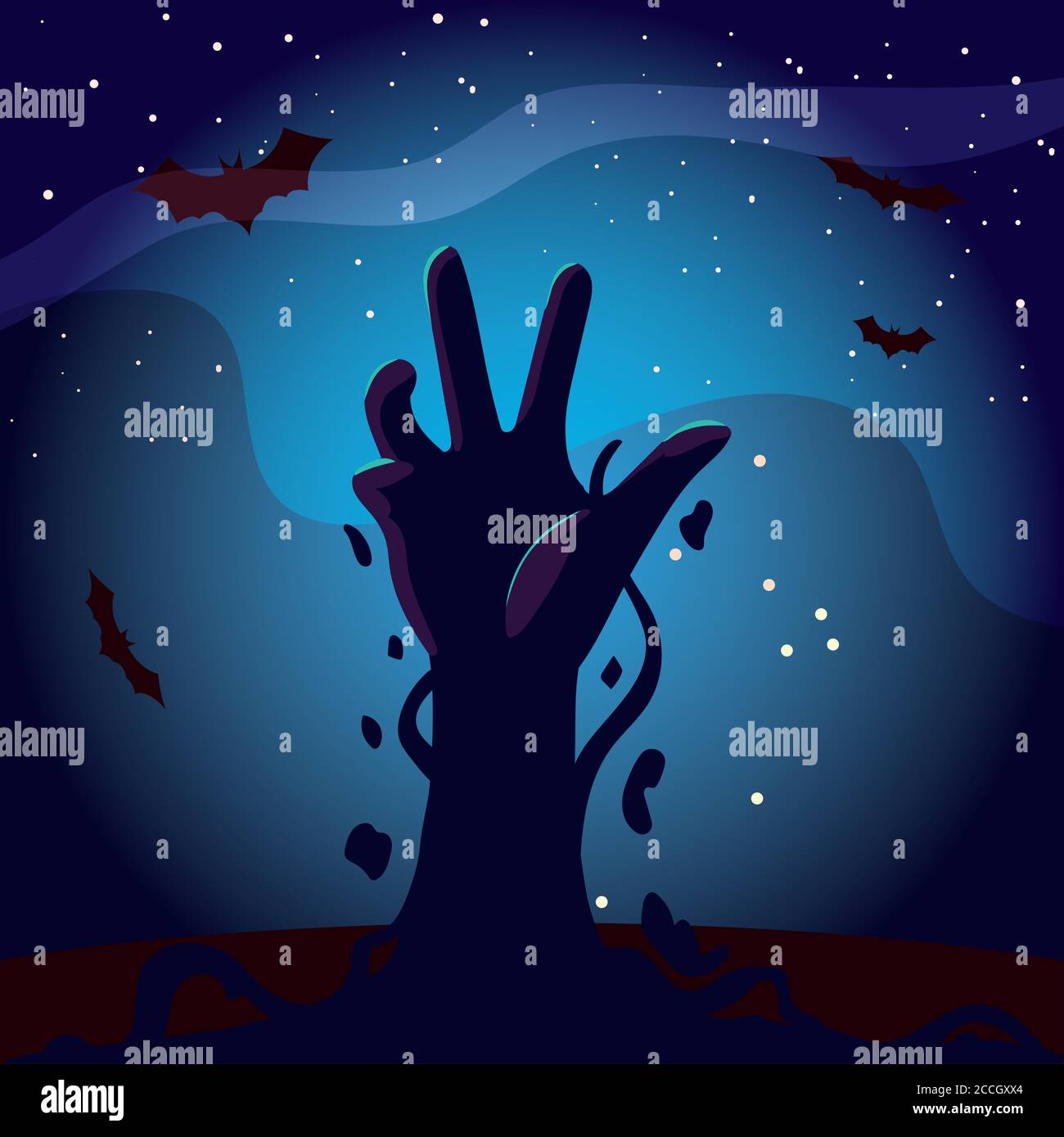 Halloween zombie hand at night design, Holiday and scary theme Vector ...