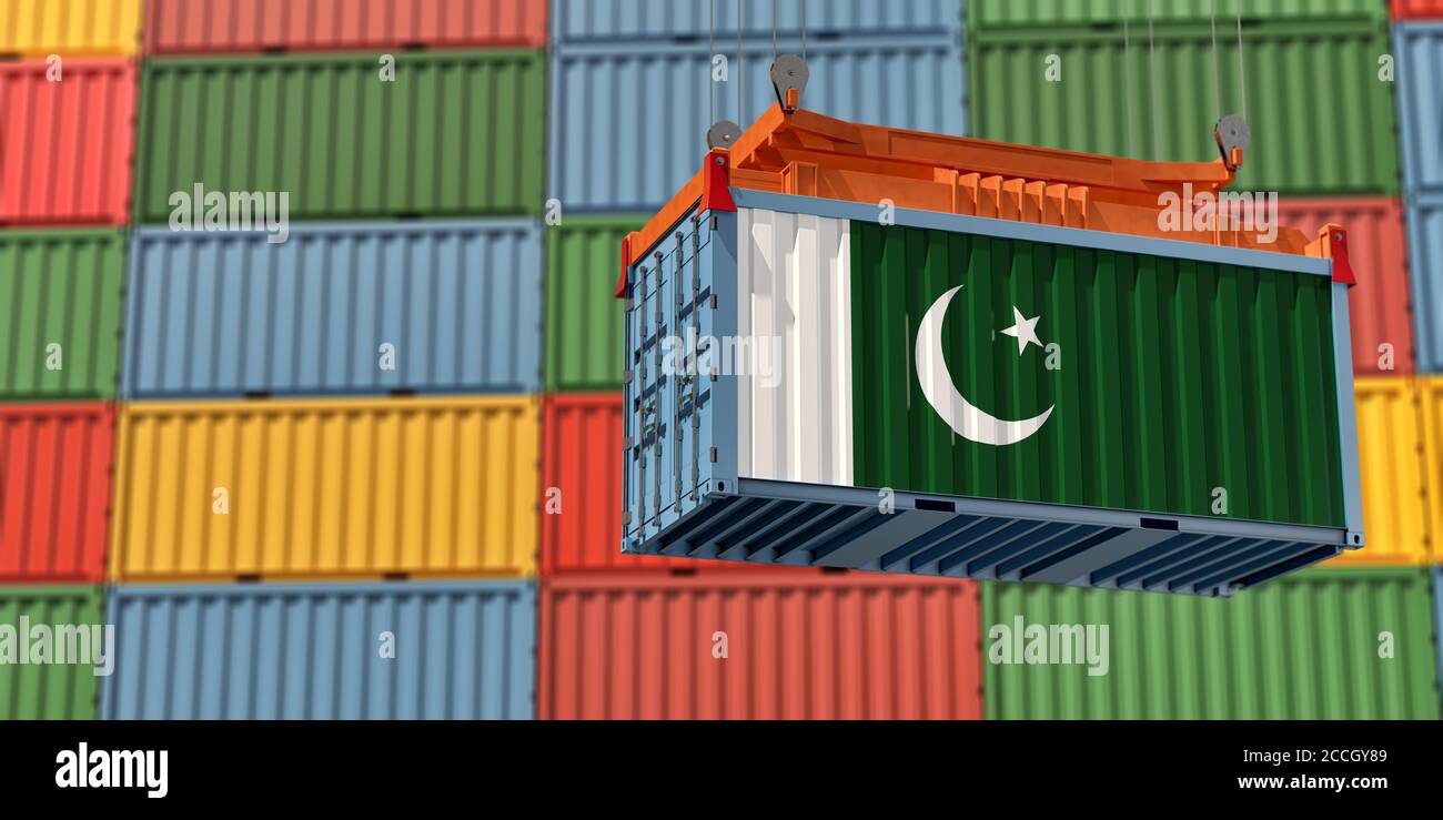 Freight container with Pakistan flag. 3D Rendering Stock Photo - Alamy